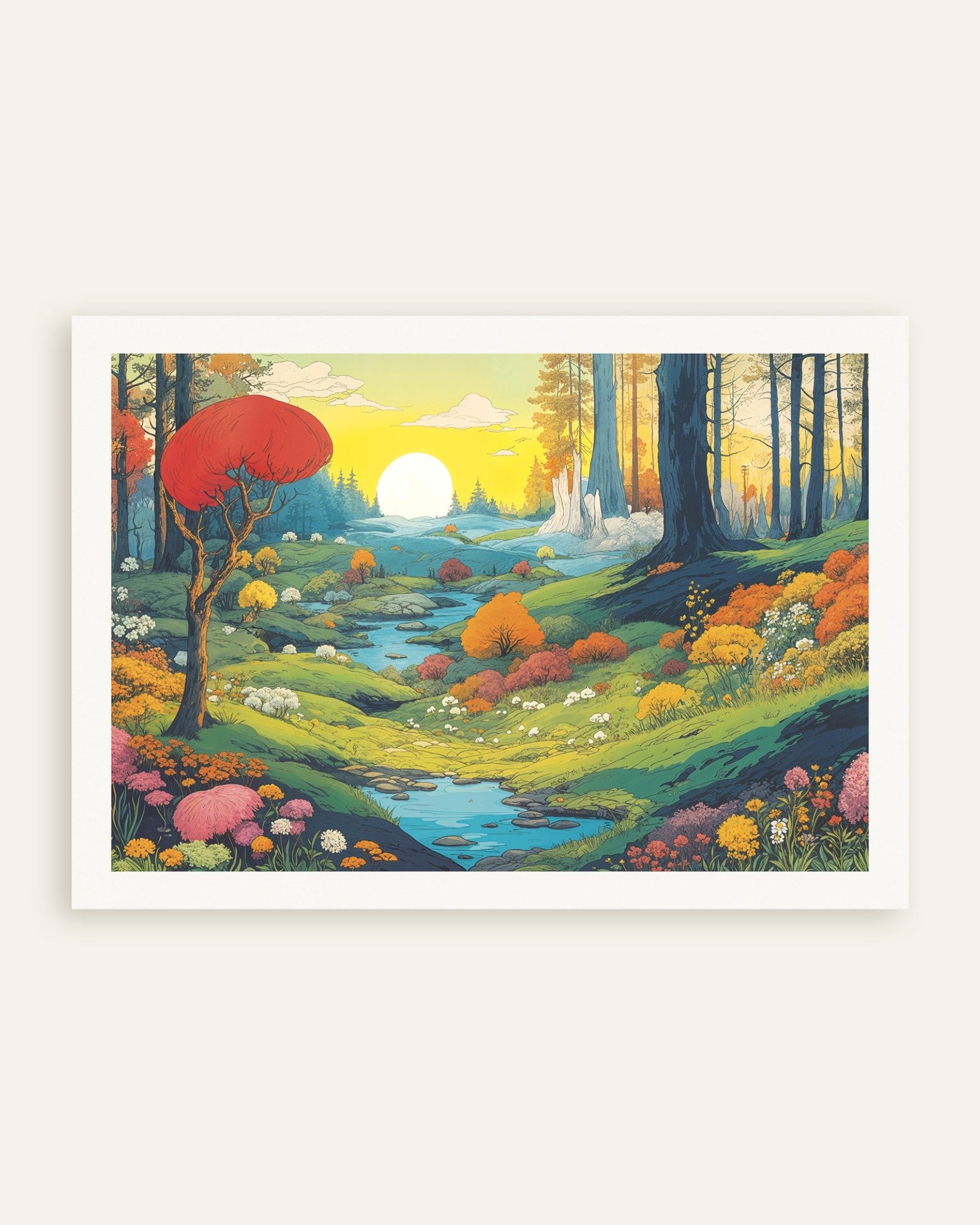 Bright Moomin-themed valley art print | Posterscape.nz